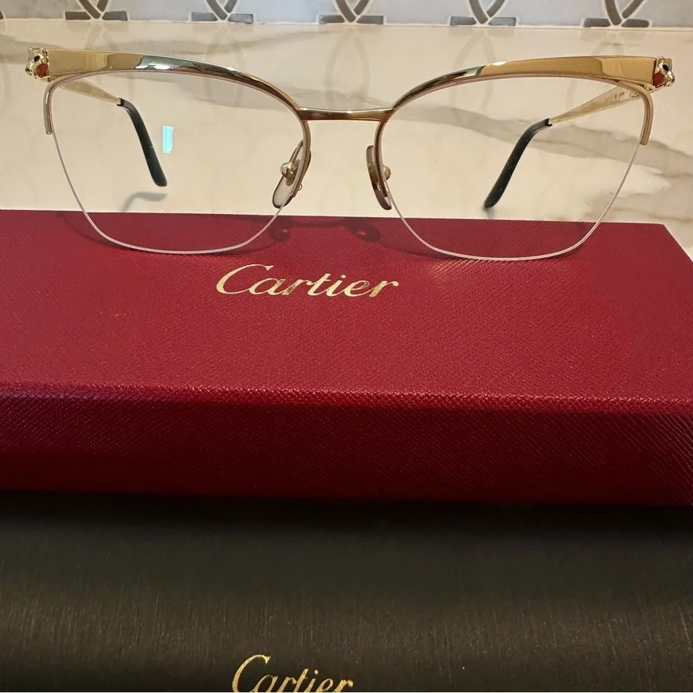 Cartier | Accessories | Cartier Gold Metal Eyeglasses With Black Case ...